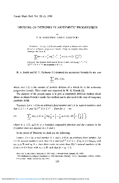 (PDF) Divisors of integers in arithmetic progression