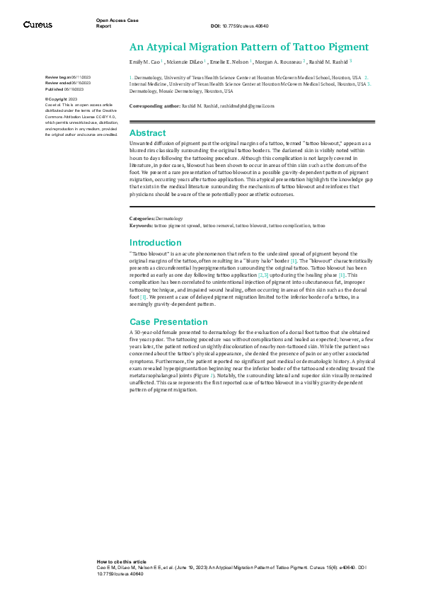 (PDF) An Atypical Migration Pattern of Tattoo Pigment