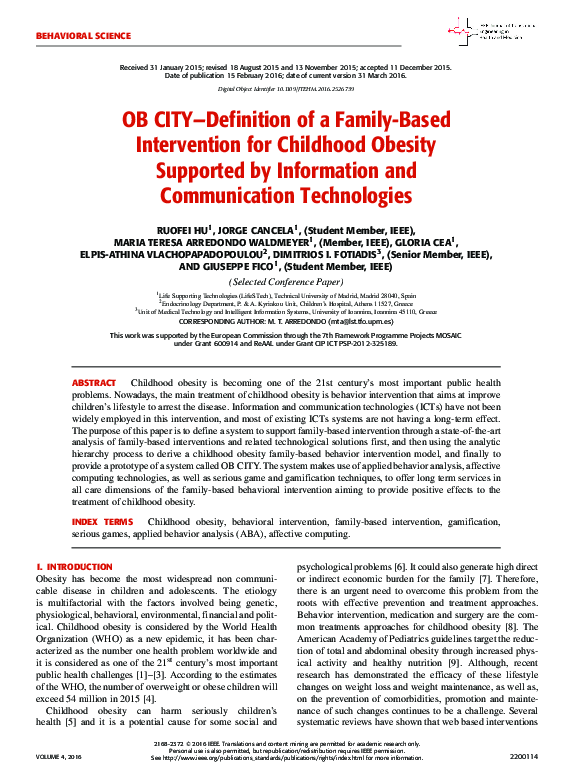 (PDF) OB CITY–Definition of a Family-Based Intervention for Childhood ...