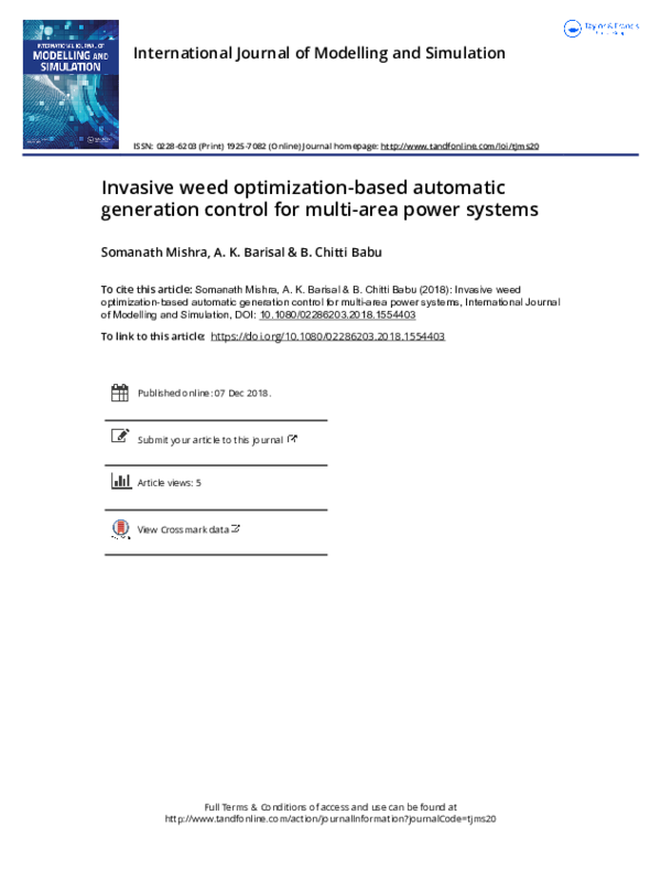 (PDF) Invasive weed optimization-based automatic generation control for multi-area power systems