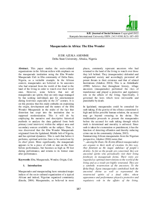 (PDF) Masquerades in Africa: The Ebu Wonder