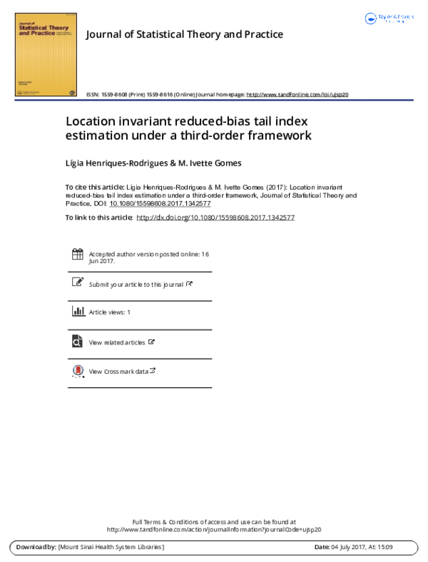 Pdf Location Invariant Reduced Bias Tail Index Estimation Under A Third Order Framework