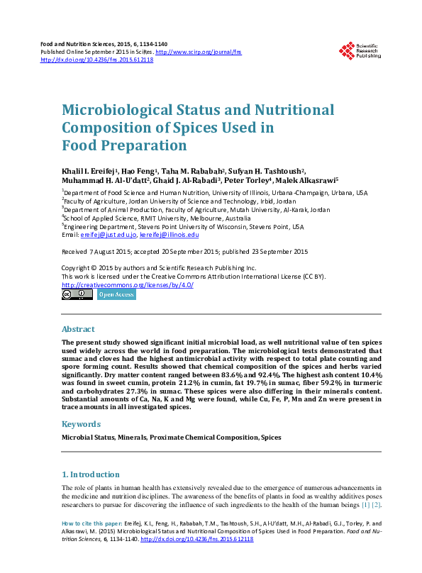 (PDF) Microbiological Status and Nutritional Composition of Spices Used ...