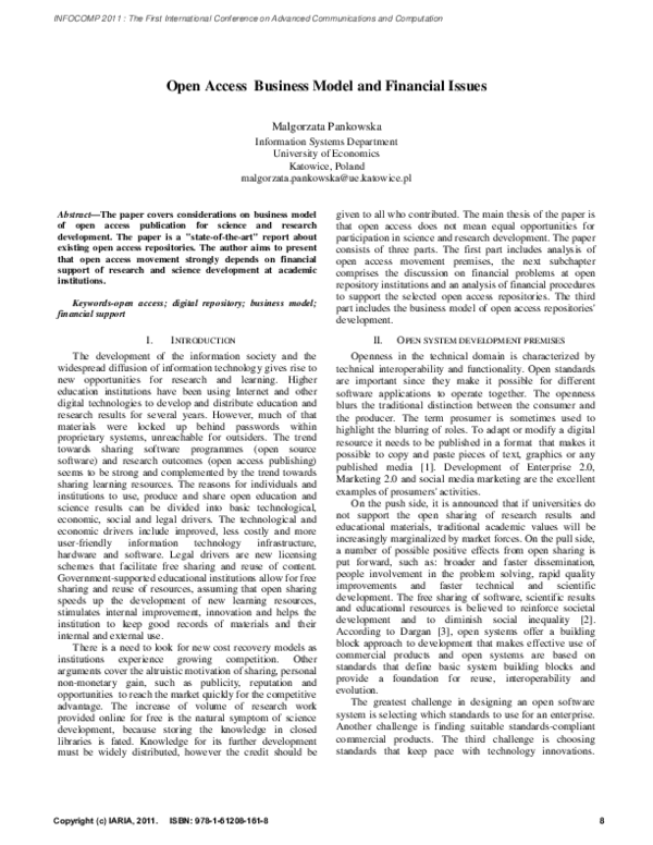 (PDF) Open Access Business Model and Financial Issues