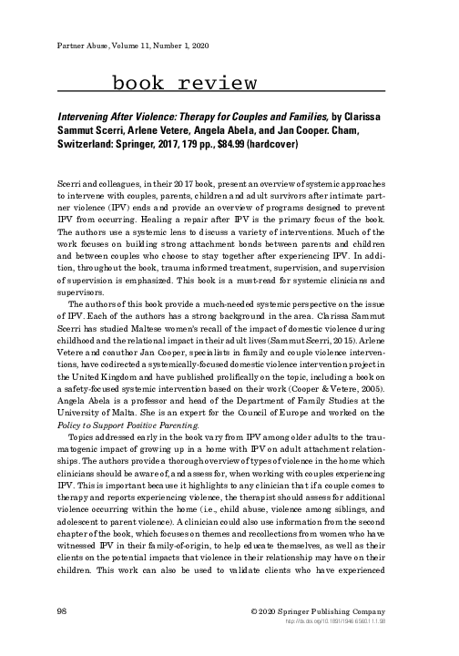 (PDF) Intervening After Violence: Therapy for Couples and Families, by ...