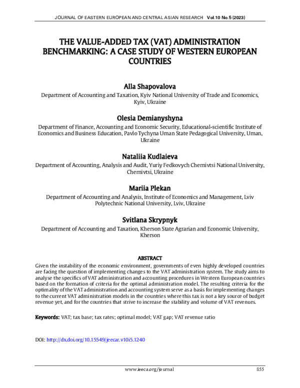 (PDF) The Value-Added Tax (VAT) administration benchmarking: A case ...