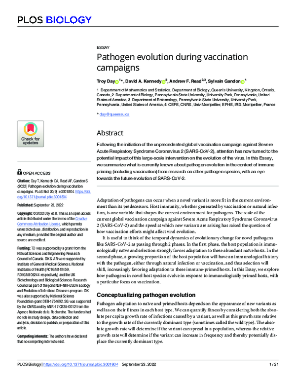 (PDF) Pathogen evolution during vaccination campaigns