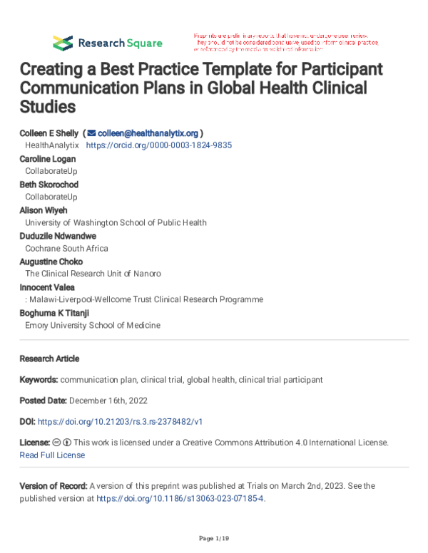 (PDF) Creating a Best Practice Template for Participant Communication ...