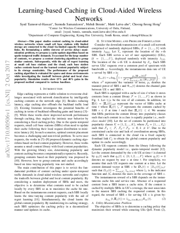 Pdf Learning Based Caching In Cloud Aided Wireless Networks