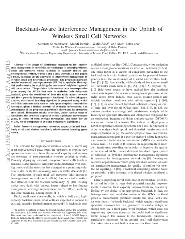 (PDF) Backhaul-Aware Interference Management in the Uplink of Wireless ...
