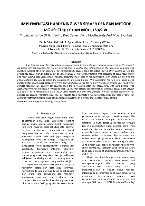 (DOC) IMPLEMENTASI HARDENING WEB SERVER DENGAN METODE MODSECURITY