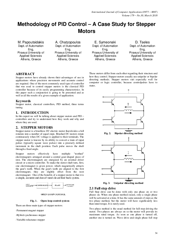 (PDF) Methodology of PID Control – A Case Study for Stepper Motors