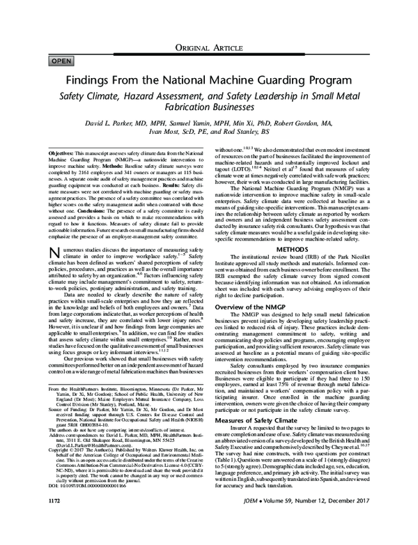 (PDF) Findings From the National Machine Guarding Program