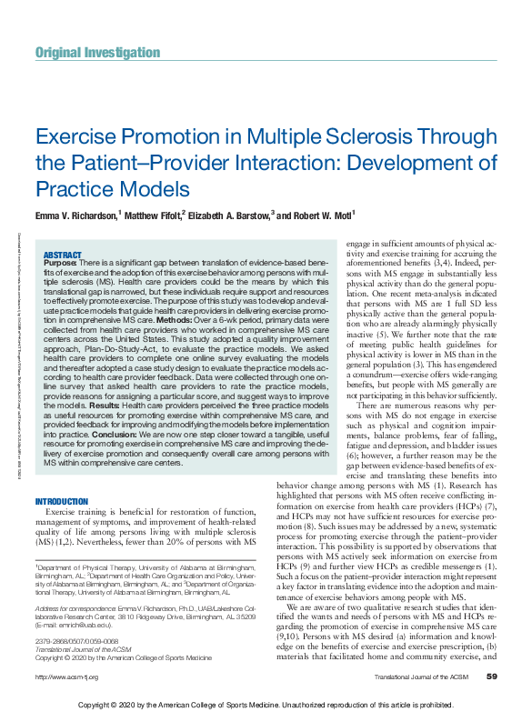(PDF) Exercise Promotion in Multiple Sclerosis Through the Patient ...
