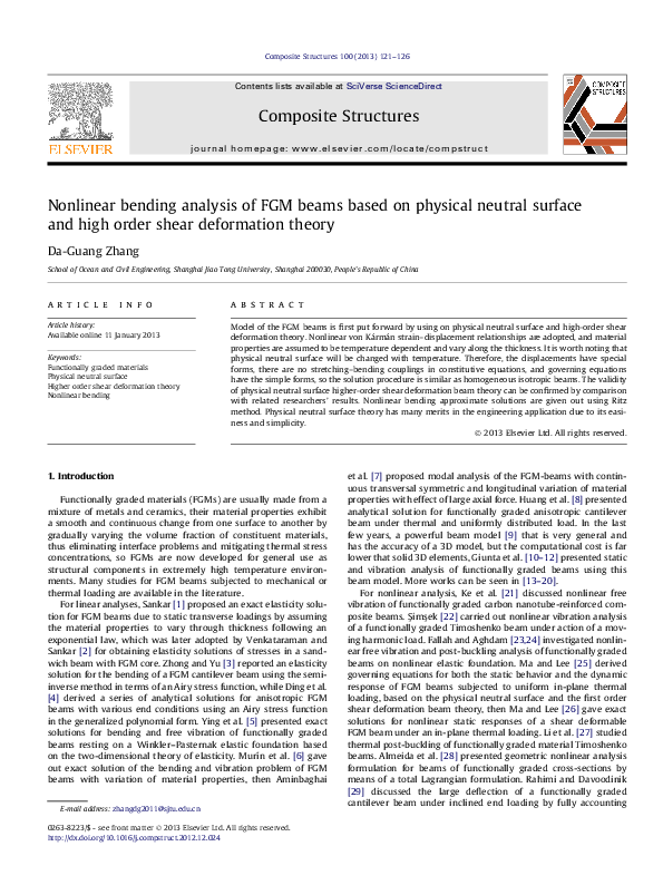 (PDF) Nonlinear bending analysis of FGM beams based on physical neutral surface and high order ...