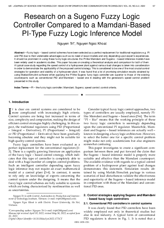 Pdf Research On A Sugeno Fuzzy Logic Controller Compared To A Mamdani