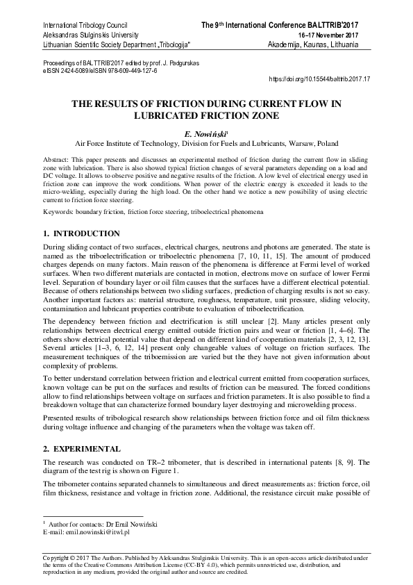 (PDF) The Results of Friction During Current Flow in Lubricated Friction Zone