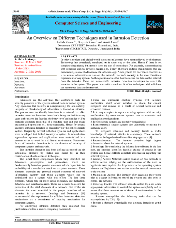 (PDF) An Overview on Different Techniques used in Intrusion Detection
