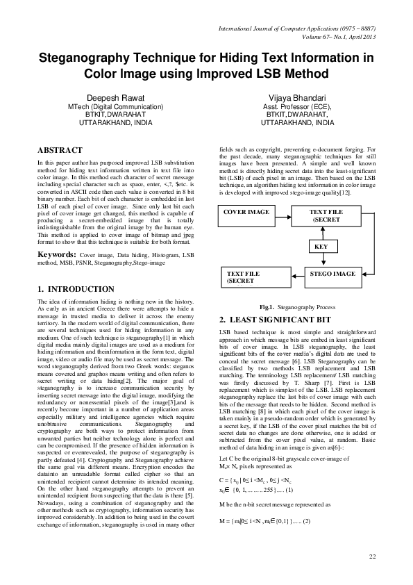 (PDF) Steganography Technique for Hiding Text Information in Color ...