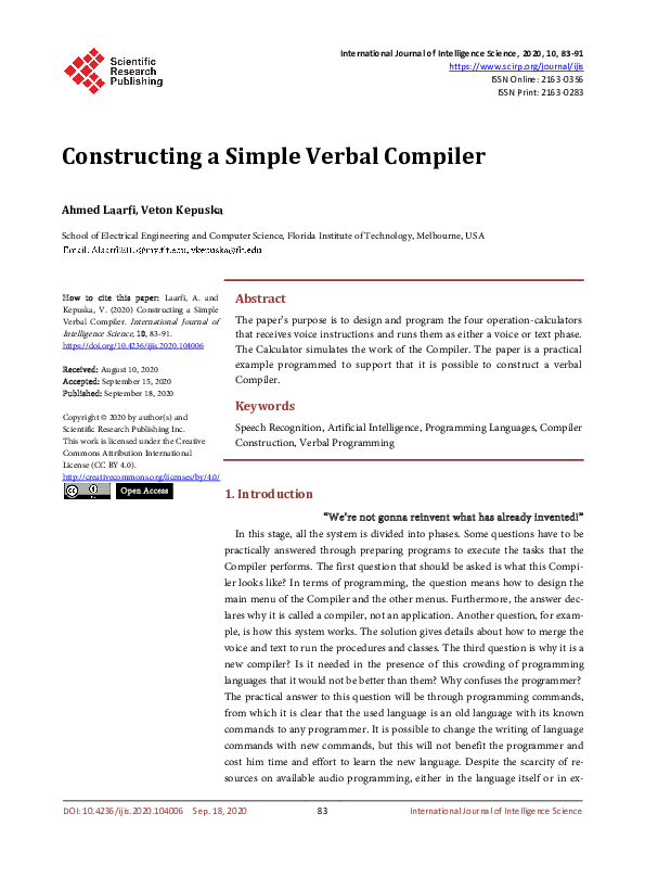 (PDF) Constructing a Simple Verbal Compiler