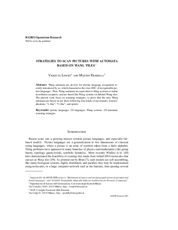 (PDF) Strategies to scan pictures with automata based on Wang tiles