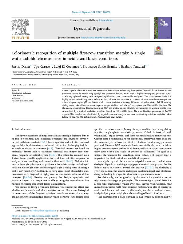 (PDF) Colorimetric recognition of multiple first-row transition metals ...