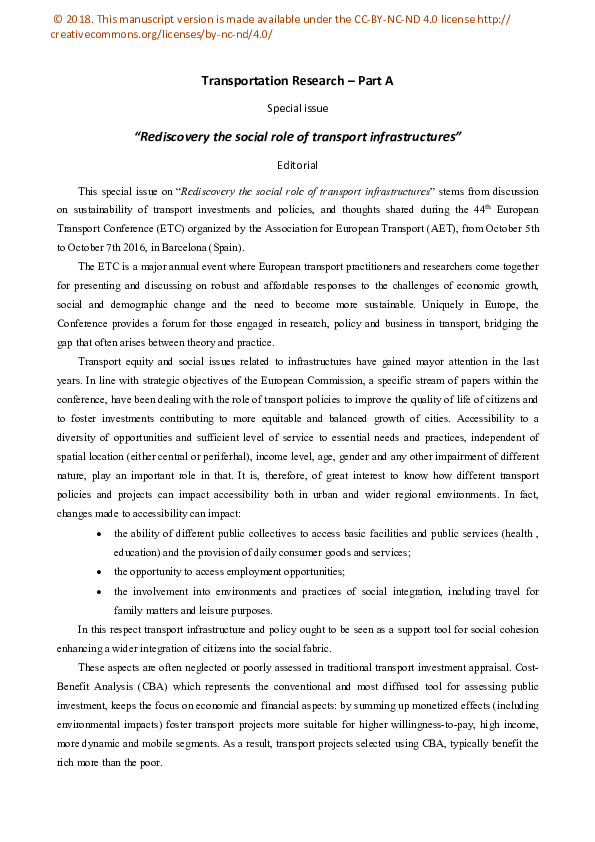 (PDF) Rediscovery the social role of transport infrastructures