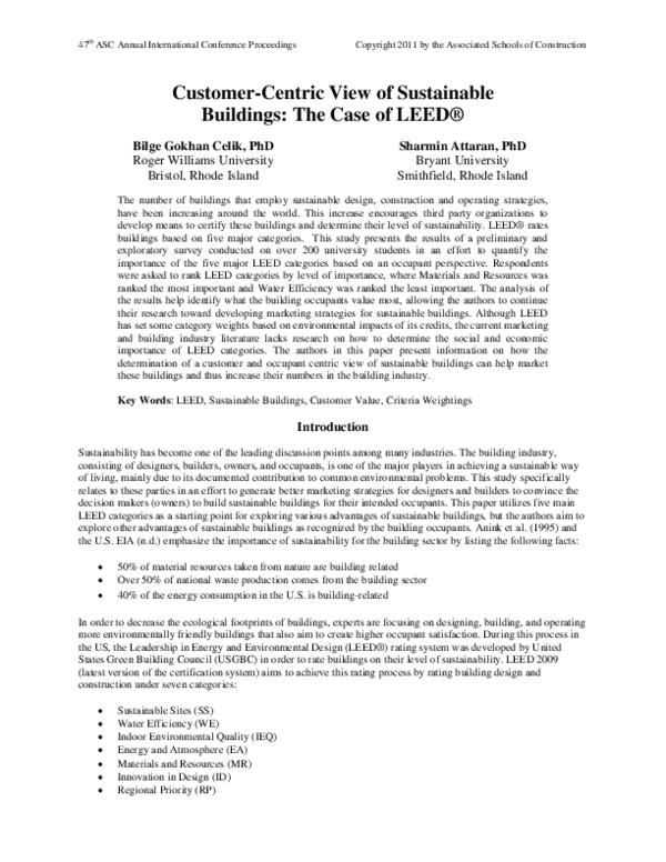 (PDF) Customer-Centric View of Sustainable Buildings: The Case of LEED®