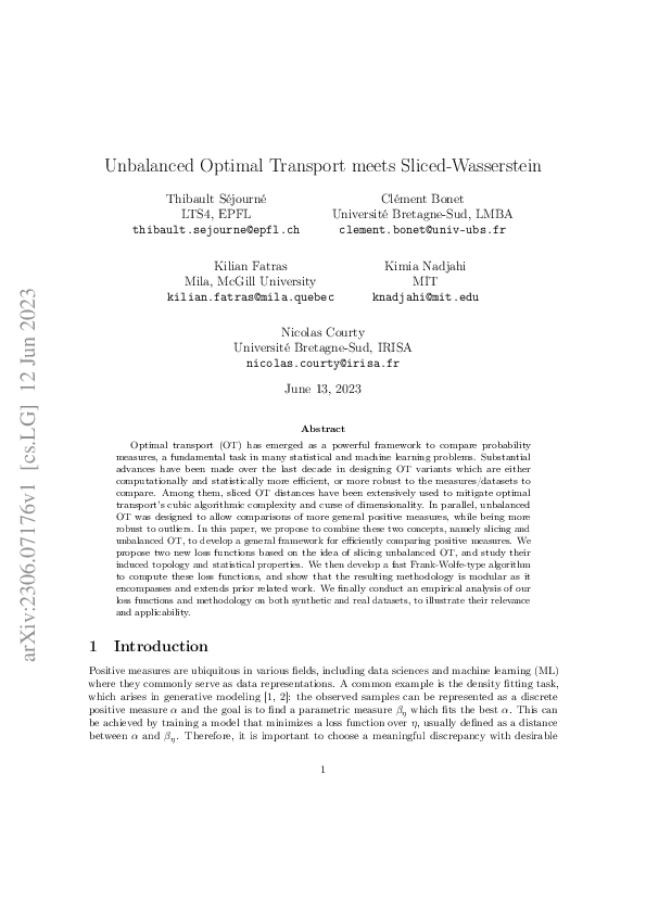 (PDF) Unbalanced Optimal Transport meets Sliced-Wasserstein (PDF) Unbalanced Optimal Transport meets Sliced-Wasserstein