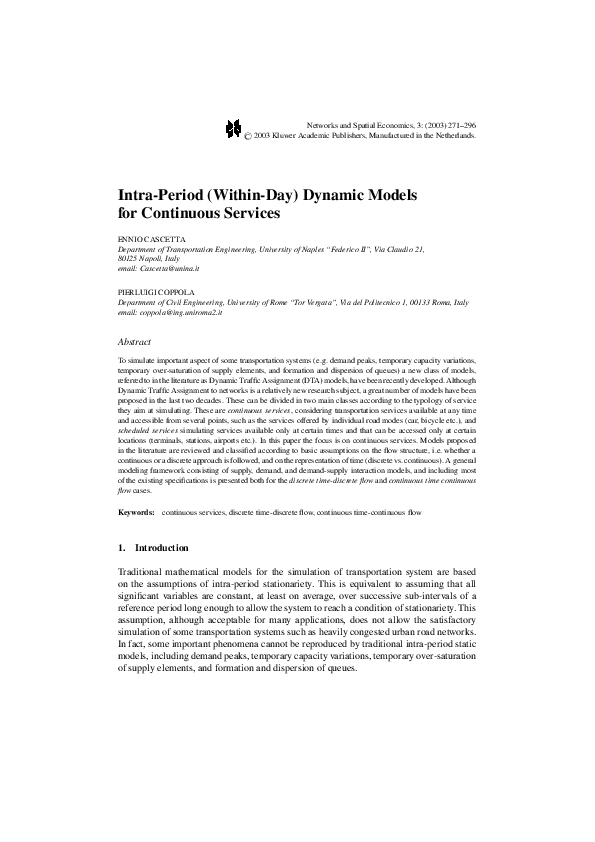 (PDF) Intra-Period (Within-Day) Dynamic Models for Continuous Services