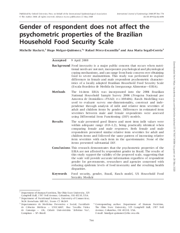 (PDF) Gender of respondent does not affect the psychometric properties of the Brazilian ...