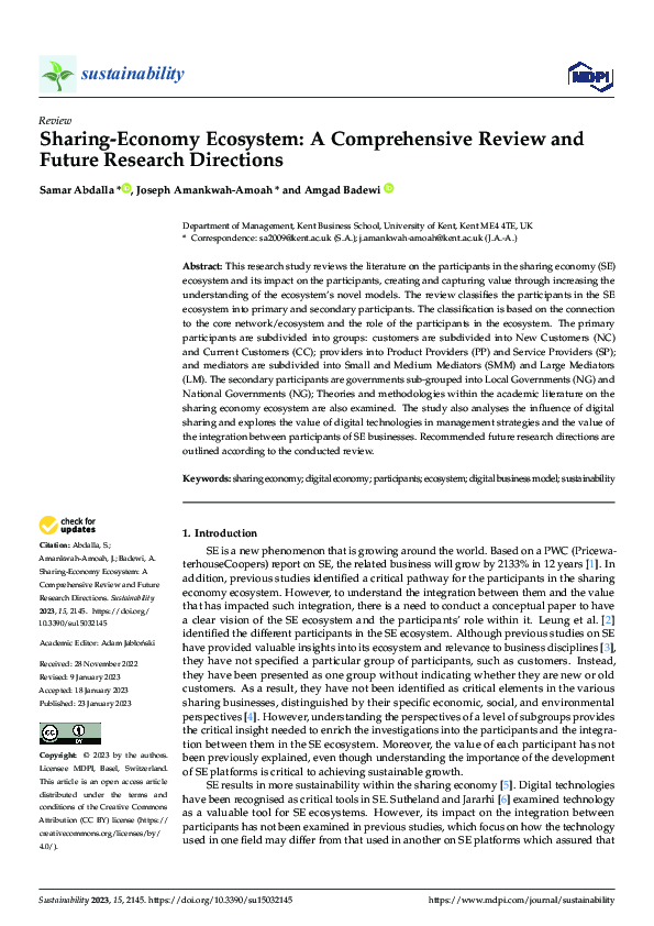 (PDF) Sharing-Economy Ecosystem: A Comprehensive Review and Future ...