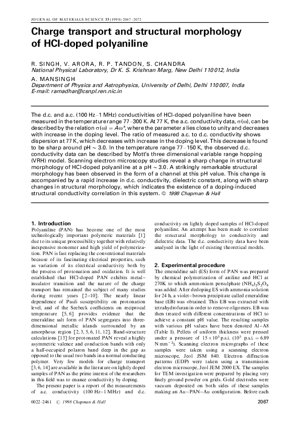 (PDF) Charge transport and structural morphology of HCl-doped ...