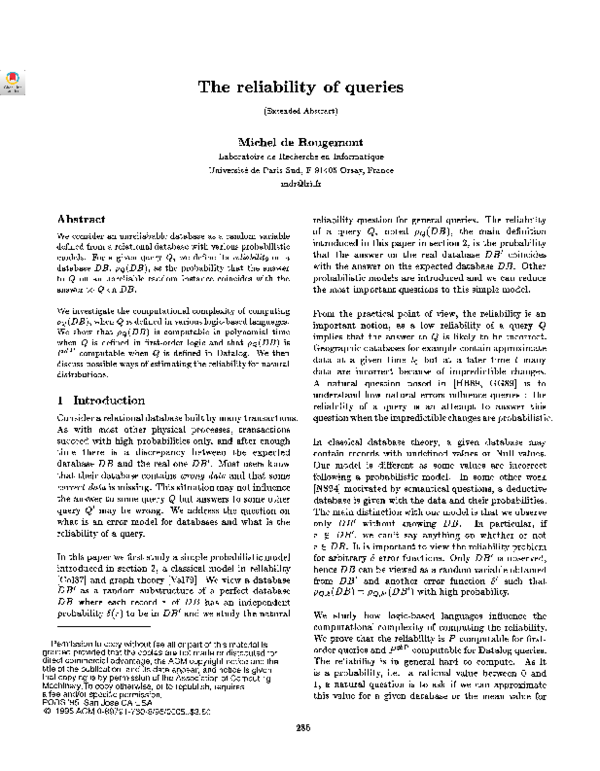 (PDF) The reliability of queries (extended abstract)