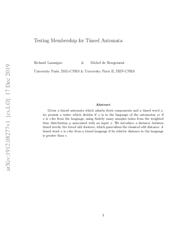 Pdf Testing Membership For Timed Automata