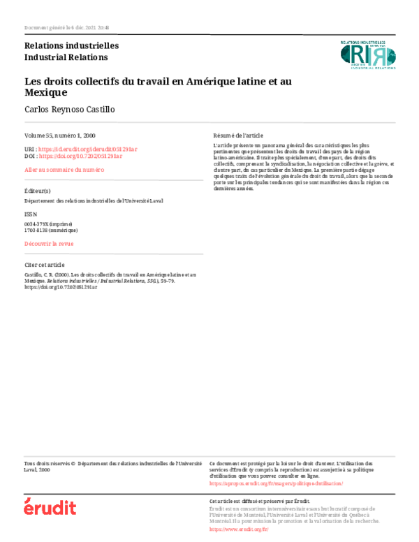 (PDF) Les droits collectifs du travail en Amérique latine et au Mexique