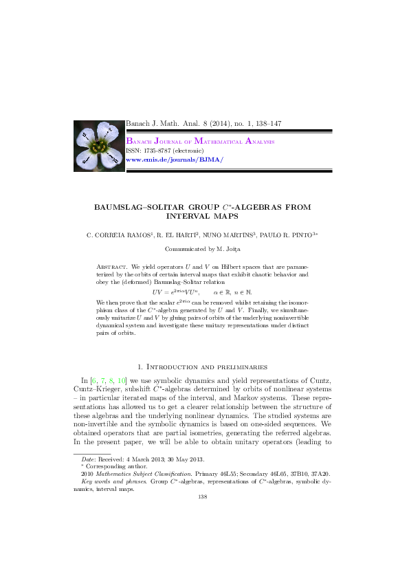 (PDF) Baumslag-Solitar group C*-algebras from interval maps | Rachid El Harti - Academia.edu