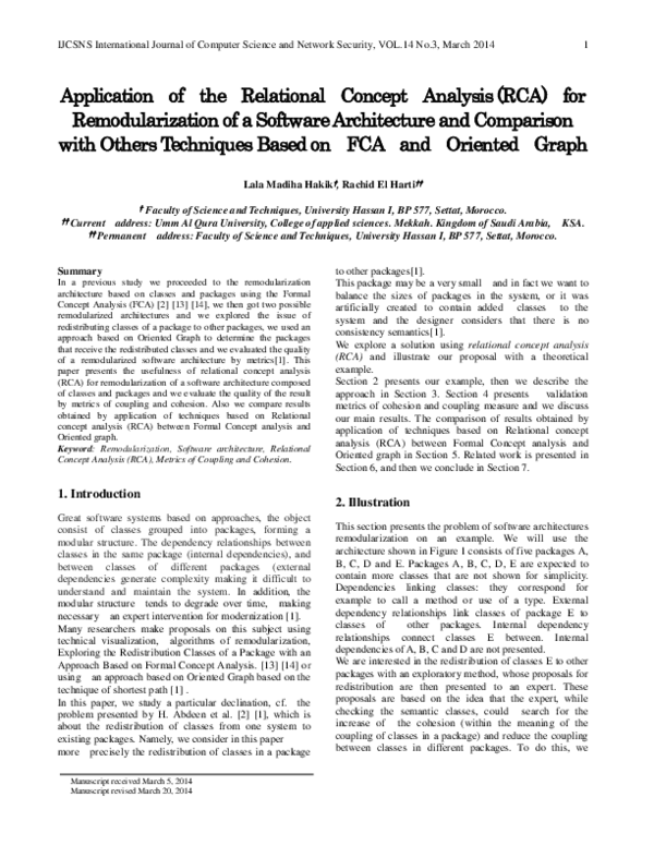 (PDF) Application of the Relational Concept Analysis (RCA) for Remodularization of a Software ...