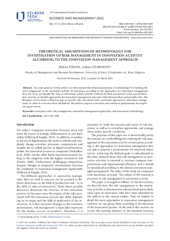 (PDF) Theoretical Assumptions of Methodology for Investigation of Risk Management in Innovation ...