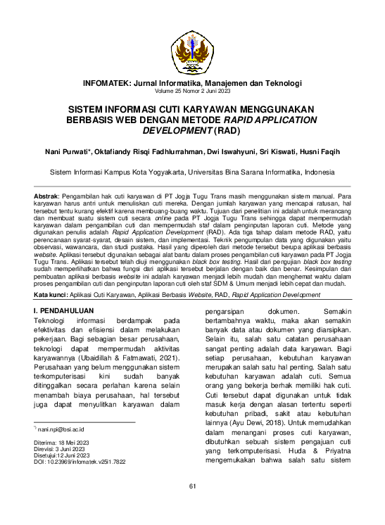 (PDF) Sistem Informasi Cuti Karyawan Menggunakan Berbasis Web dengan Metode Rapid Application ...