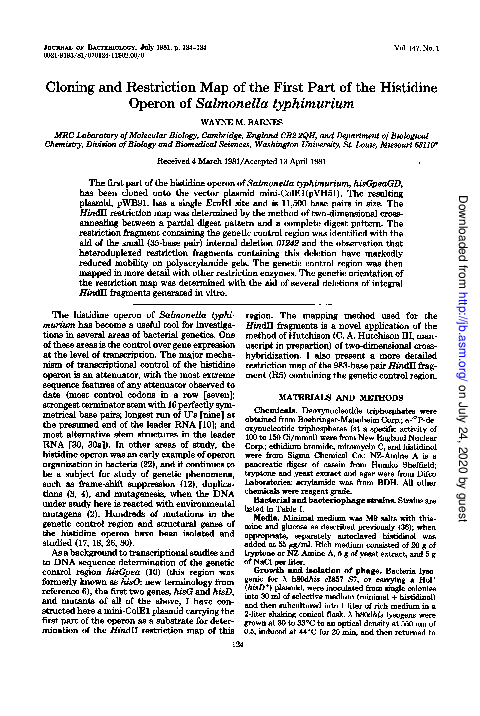 (PDF) Cloning and restriction map of the first part of the histidine ...