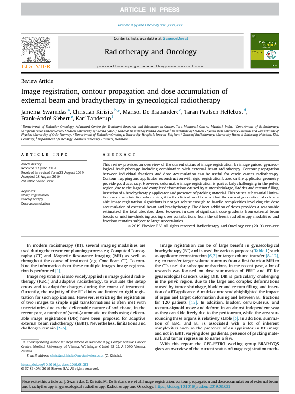 Pdf Image Registration Contour Propagation And Dose Accumulation Of External Beam And