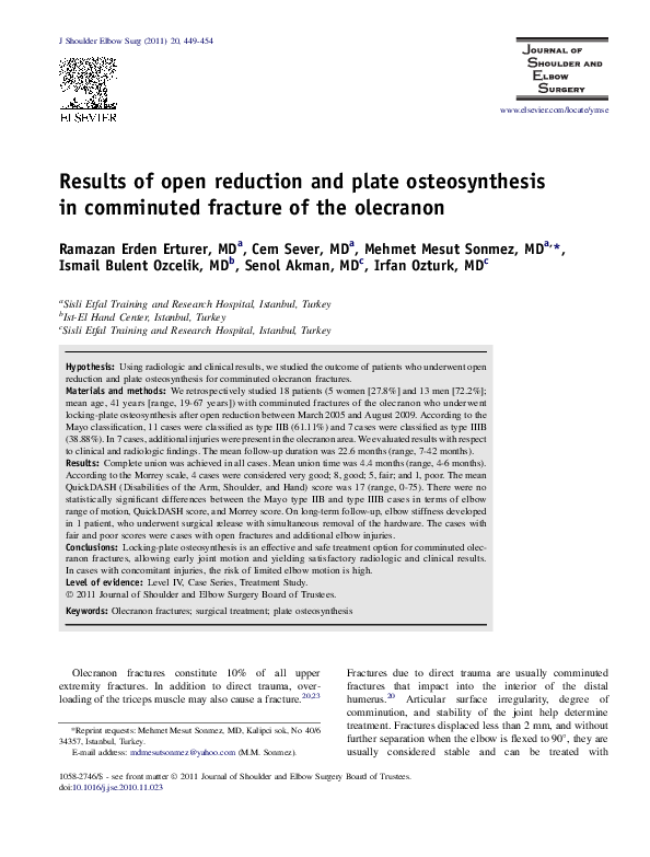 (PDF) Results of open reduction and plate osteosynthesis in comminuted ...