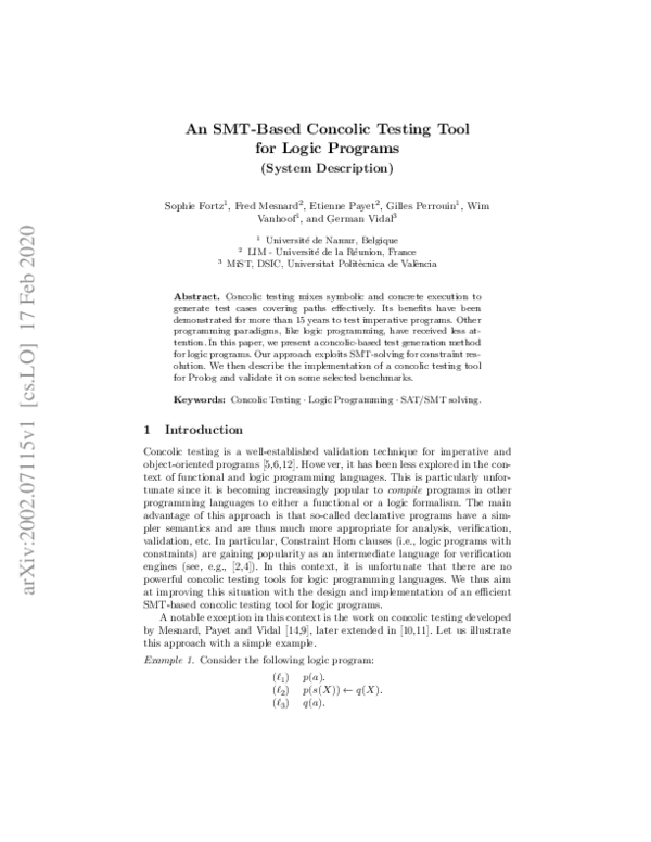 (PDF) An SMT-Based Concolic Testing Tool for Logic Programs