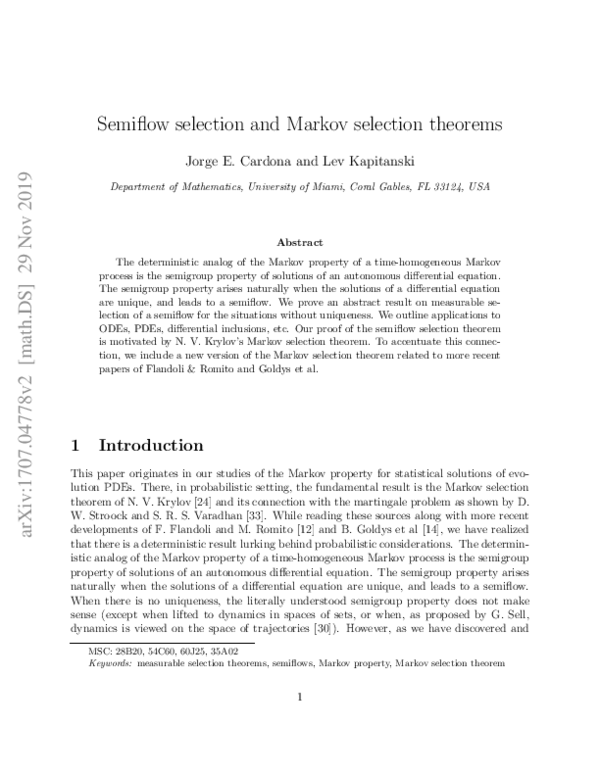 (PDF) Semiflow selection and Markov selection theorems