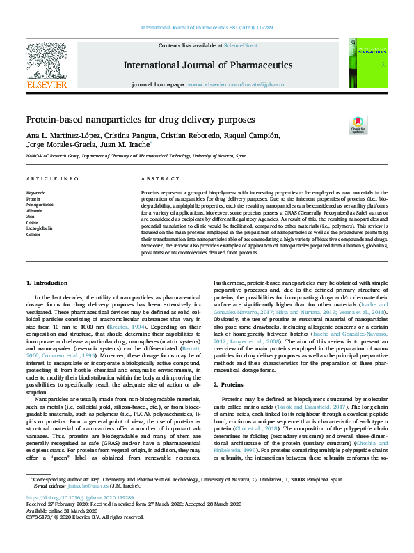 (PDF) Protein-based nanoparticles for drug delivery purposes