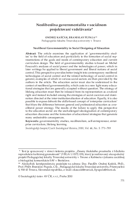 (PDF) Neoliberal Governmentality in Social Designing of Education