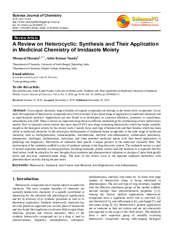 (PDF) A Review on Heterocyclic: Synthesis and Their Application in Medicinal Chemistry of ...