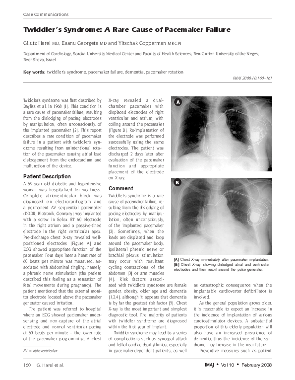 (PDF) Twiddler's syndrome: a rare cause of pacemaker failure | Harel ...