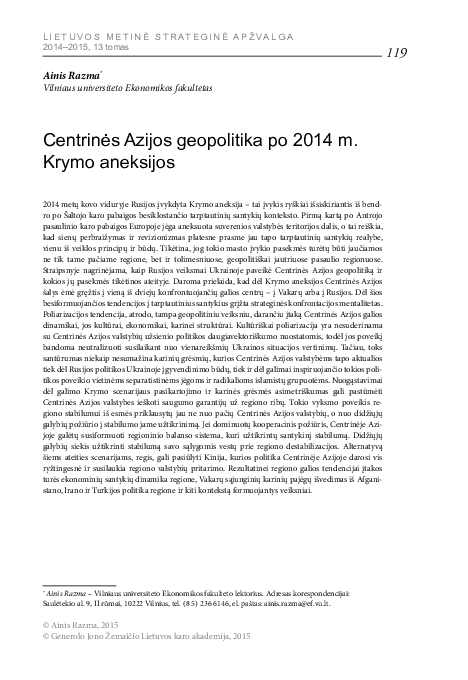 (PDF) Centrinės Azijos geopolitika po 2014 m. Krymo aneksijos